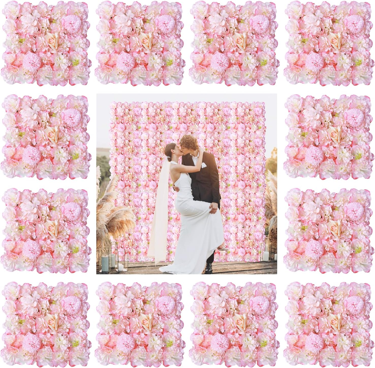 Amazon.com : MODFUNS Pink Flower Wall Backdrop 12 Pack Artificial ...