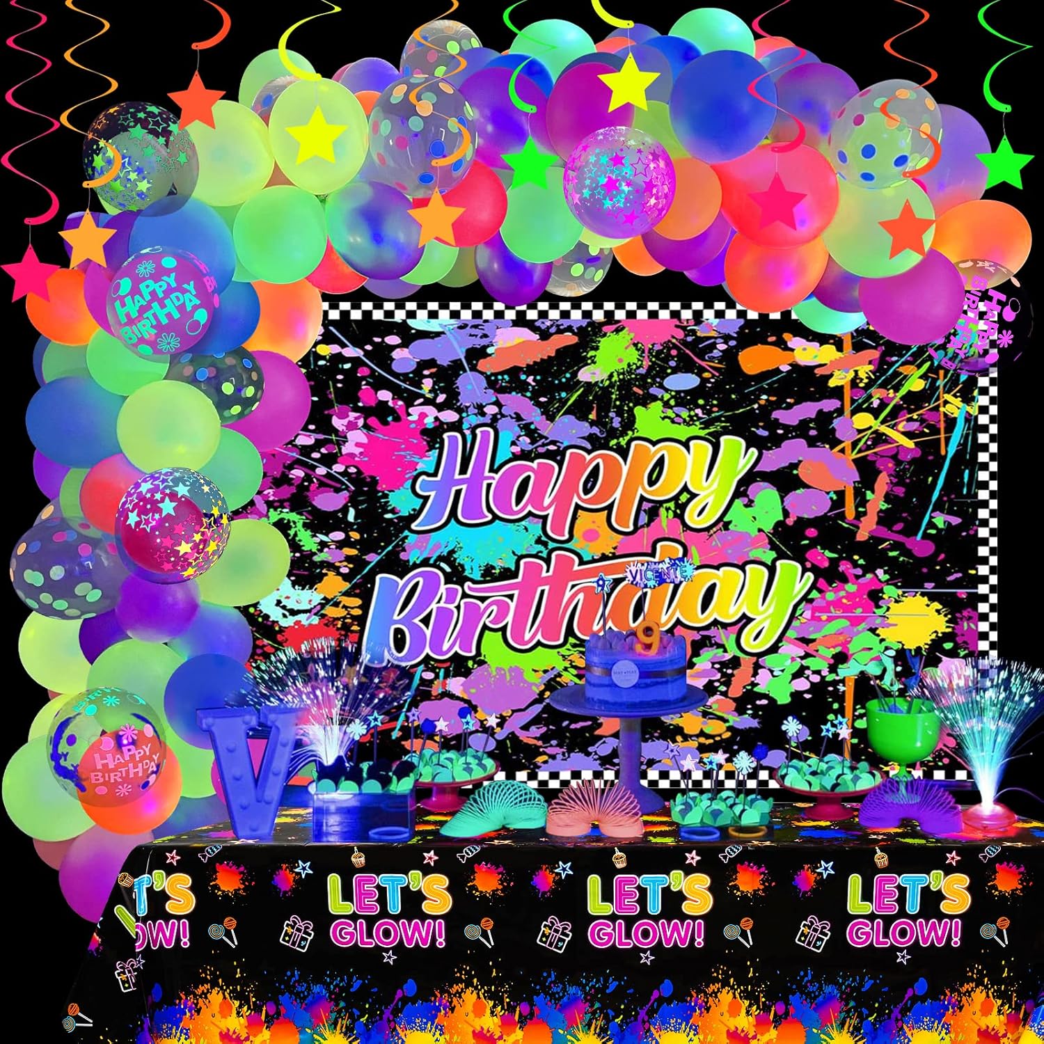 Winrayk Glow Neon Birthday Party Decorations, Neon Balloon Arch Kit ...