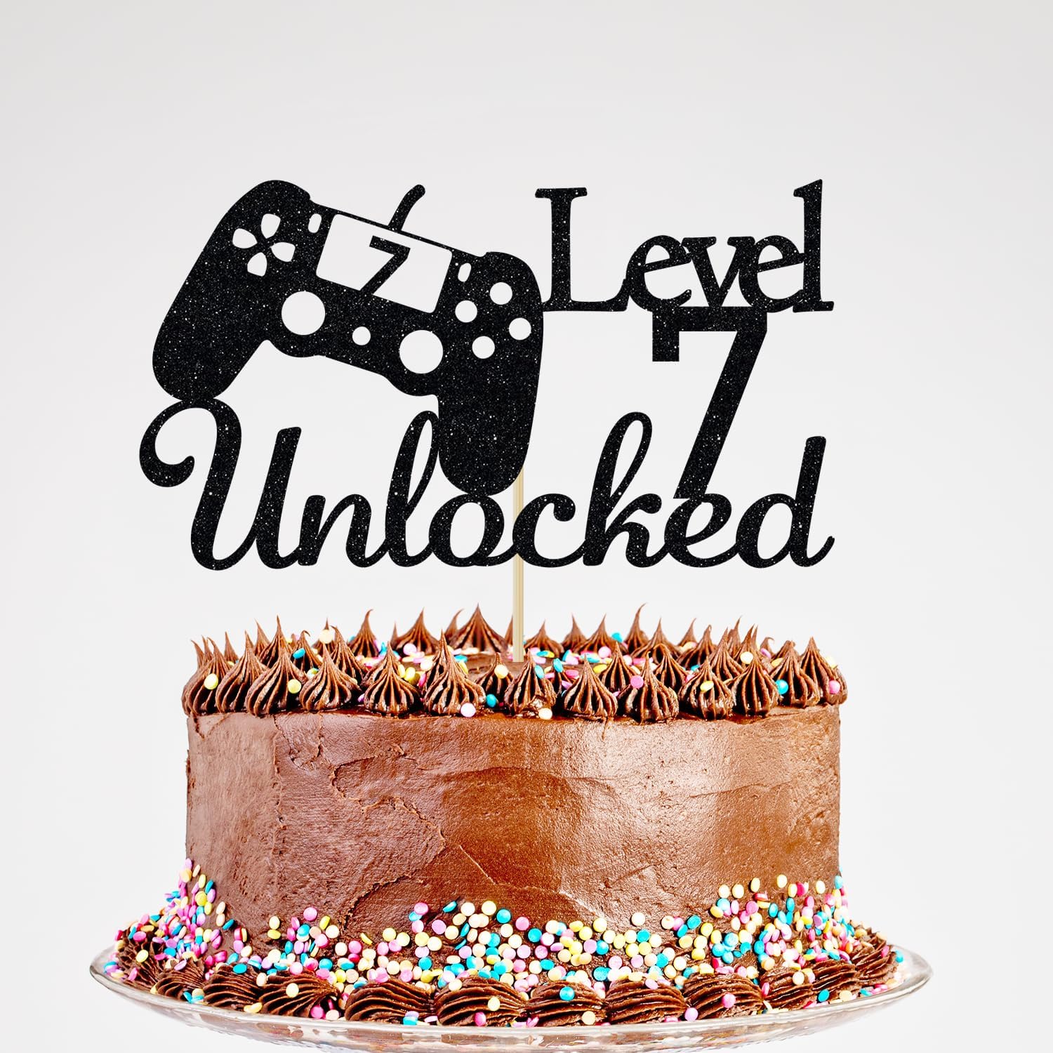 Amazon.com: Glitter Level 7 Unlocked Cake Topper - Happy 7th Birthday ...