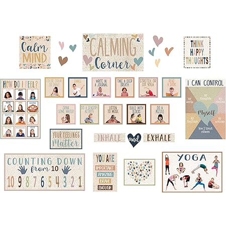 Amazon.com : Blue Boho Calming Corner Classroom Bulletin Board Set ...