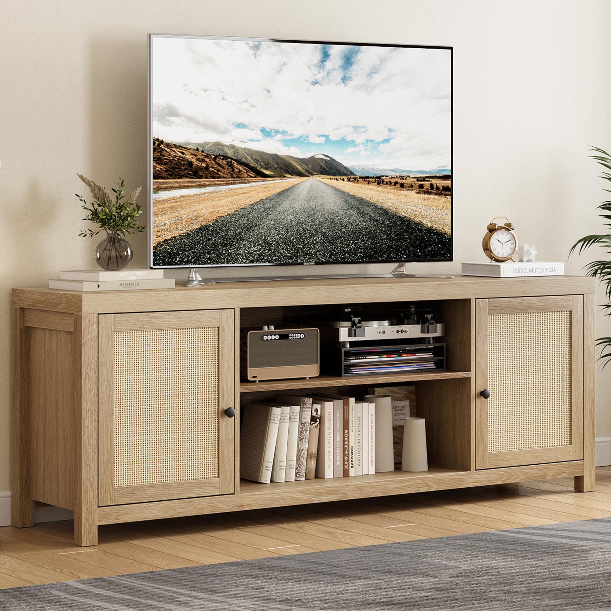Amazon.com: GarveeHome Boho TV Stand for 65 Inch TV, Rattan ...