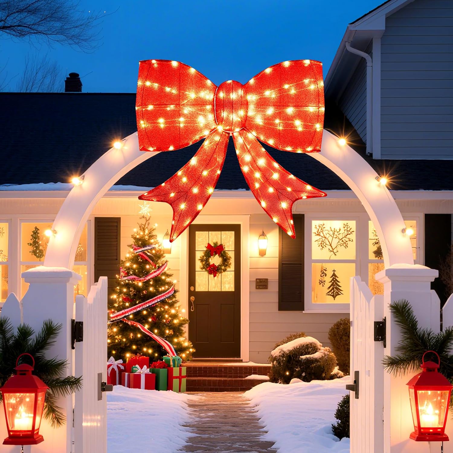 Amazon.com: Tangkula 37” Lighted Christmas Bow Decoration, Pre-lit ...