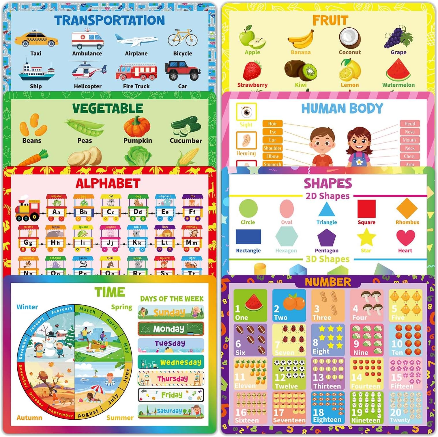 Amazon.com : 8 Pcs Educational Preschool Placemat Set for Toddler and ...