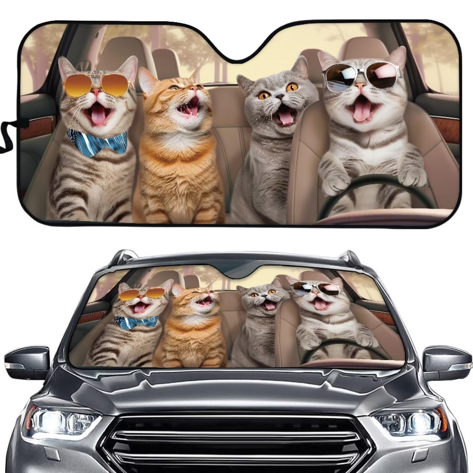 Amazon.com: Tomeusey Funny Cat Print Car Sun Shade Windshield Cute ...