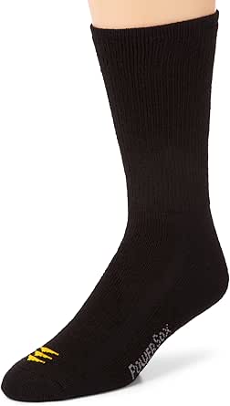 PowerSox Men's Merino Medium Cushion Crew Socks, Black Solid Large, One ...