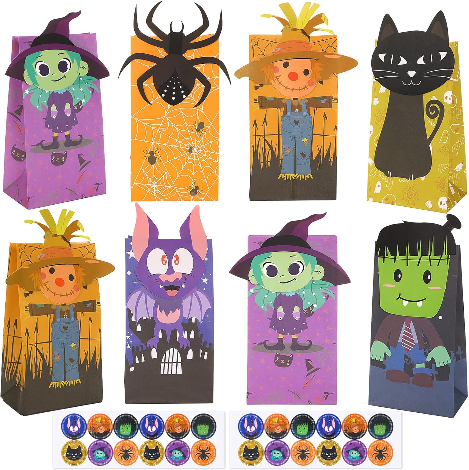 Amazon.com: FEBSNOW 24 Pieces Halloween Bags with 24 Pieces Stickers ...