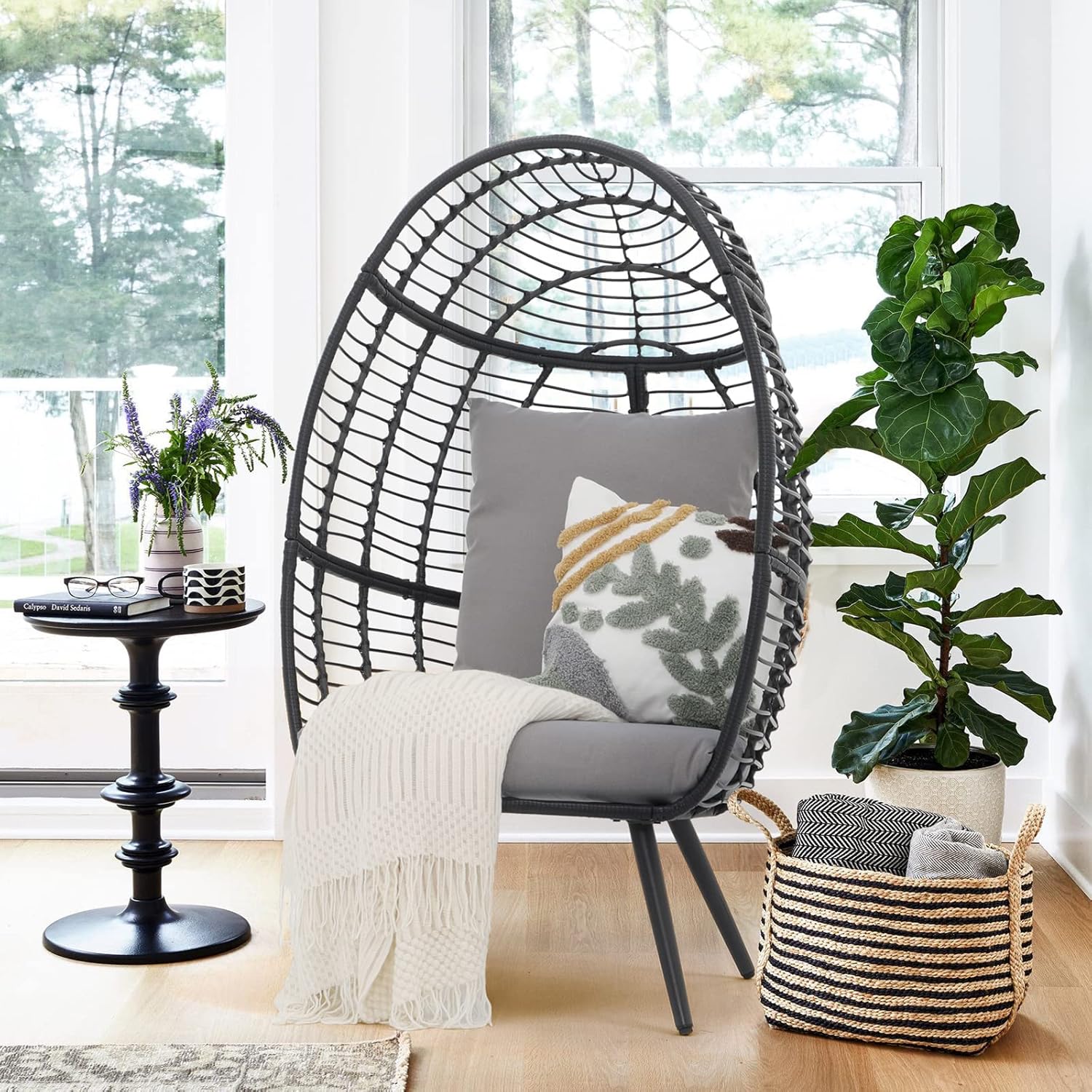 Amazon.com: Patiorama Wicker Egg Chair Outdoor Indoor, Rattan Lounge ...