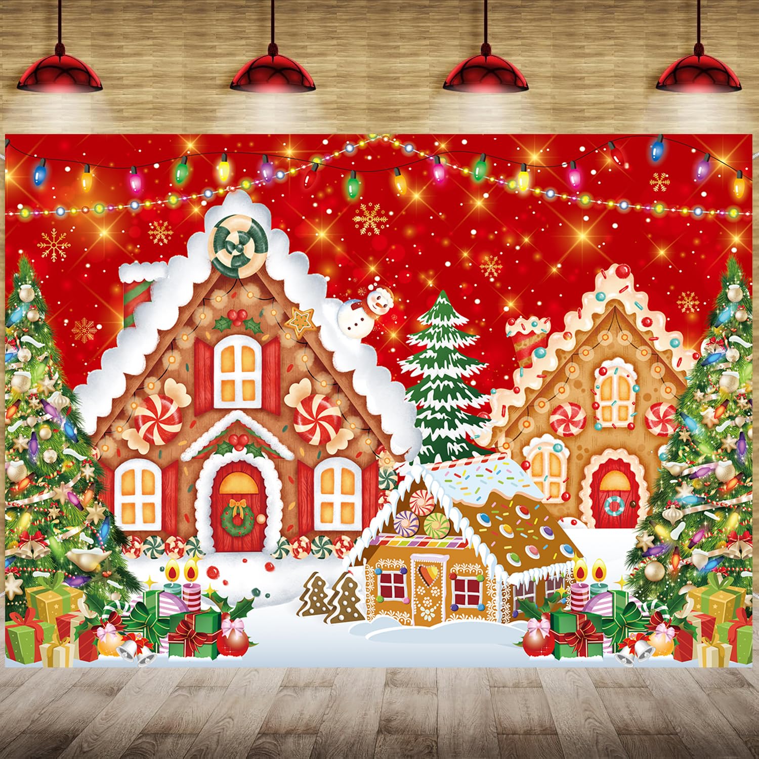 Snapklik.com : Christmas Gingerbread House Backdrop 8x6FT Red Merry ...