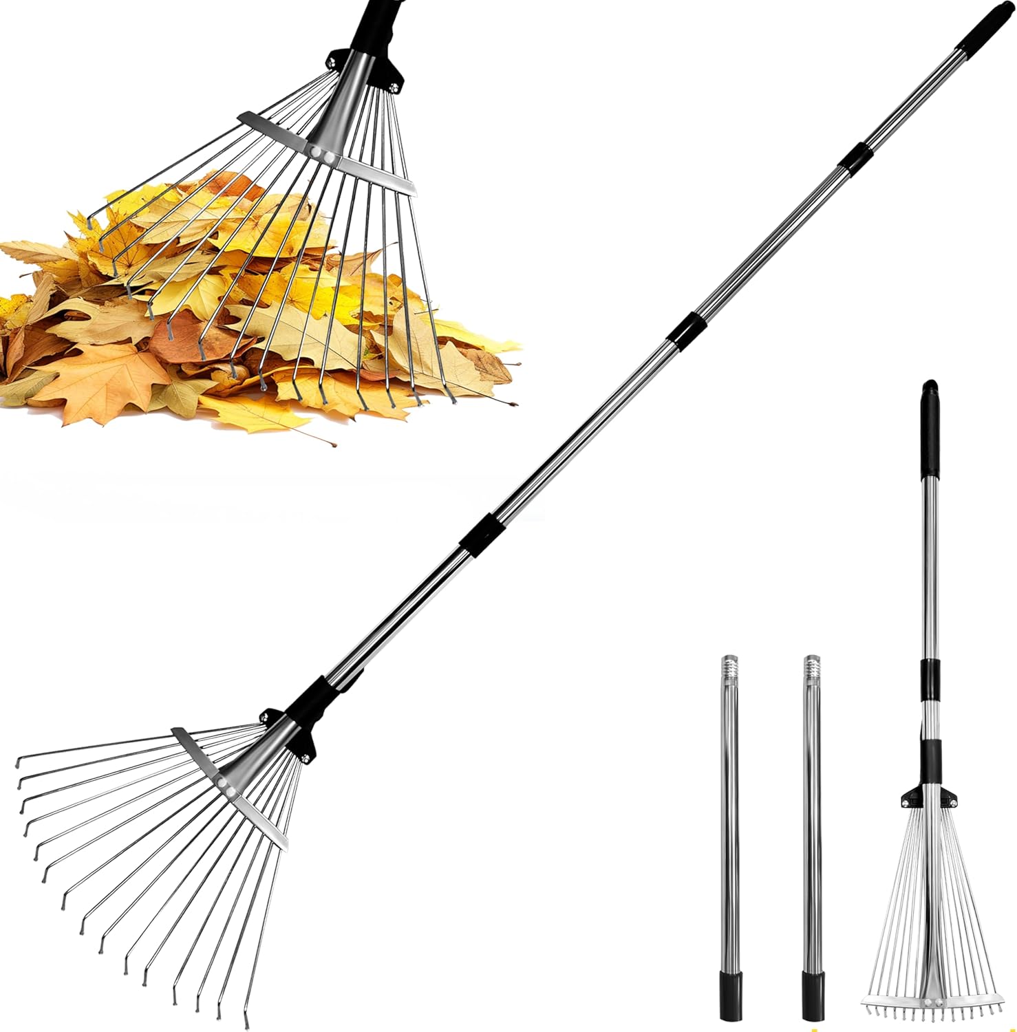 Amazon.com : Garden Rake for Leaves – Heavy Duty Metal Leaf Rake for ...