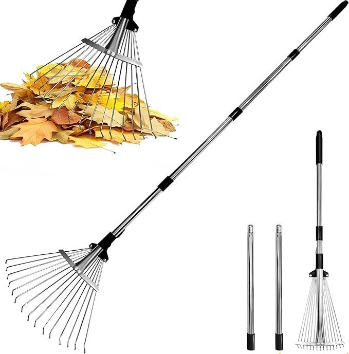 Amazon.com : Garden Rake for Leaves – Heavy Duty Metal Leaf Rake for ...