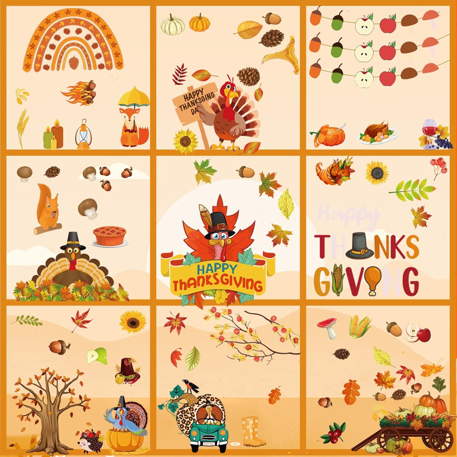 Amazon.com: UOMNICUE Happy Thanksgiving Fall Window Clings 9 Sheets ...