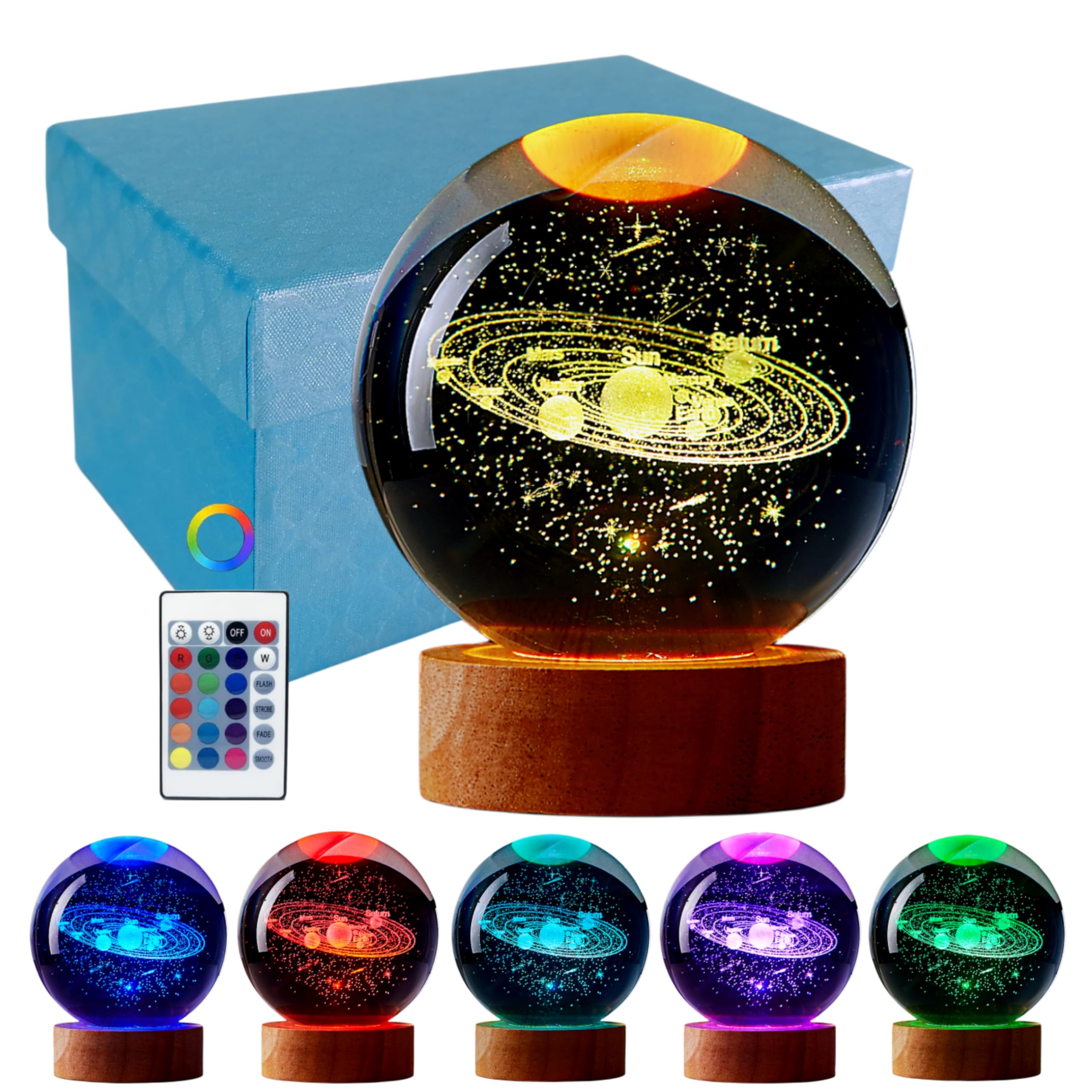 Solar System Crystal Ball Night Light, 3.15 Inch 3D Galaxy Crystal Lamp ...
