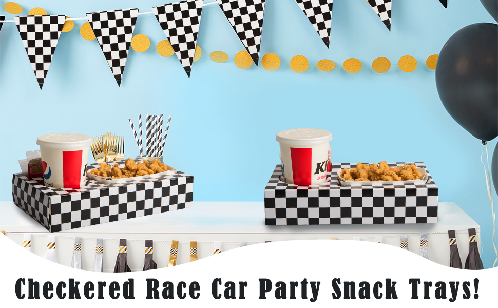 Watch 20 Pcs Race Car Supplies Snack Trays Black and White Checker on ...
