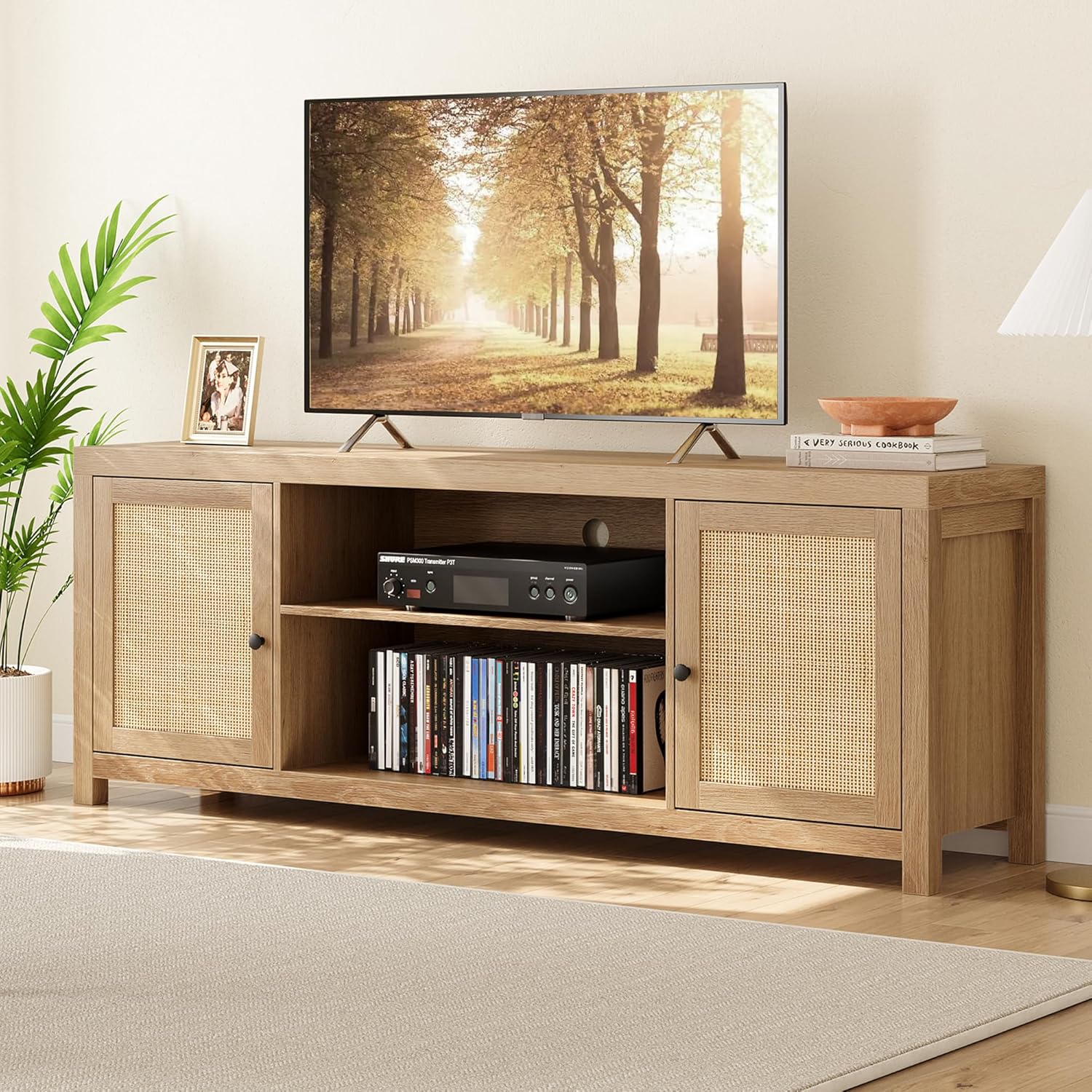 Amazon.com: IDEALHOUSE Rattan TV Stand for 75 Inch, Boho Entertainment ...
