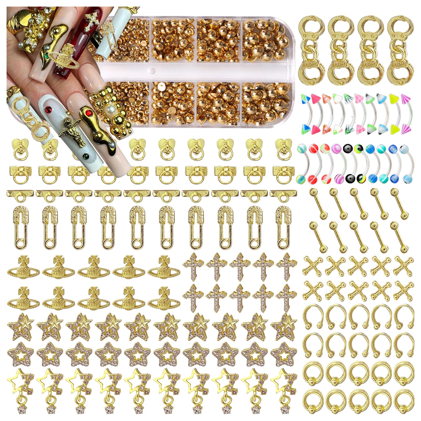 Amazon.com: XIYONALI 154PCS Gold Nail Charms for Acrylic Nails,Star ...