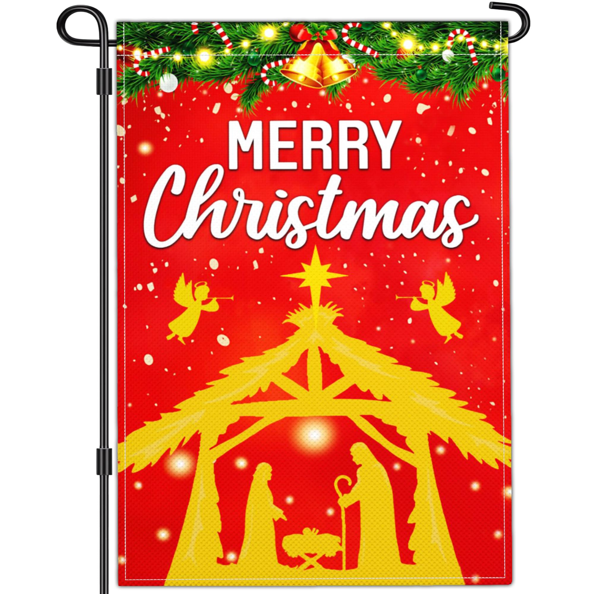 Amazon.com : JZYIZYU Merry Christmas Nativity Garden Flag Oh Holy Night ...