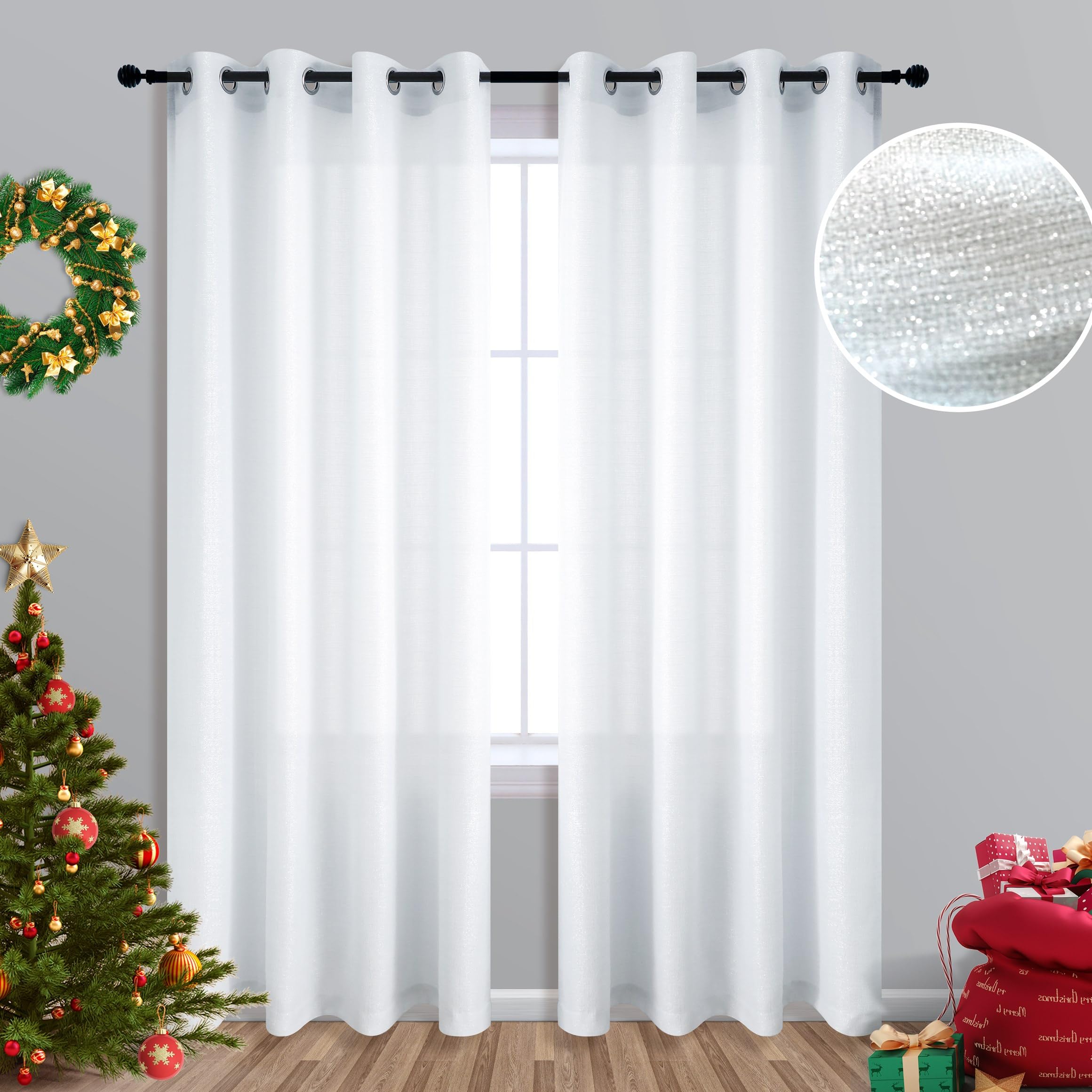 Amazon.com: White Curtains 84 Inches Long for Bedroom with Silver ...