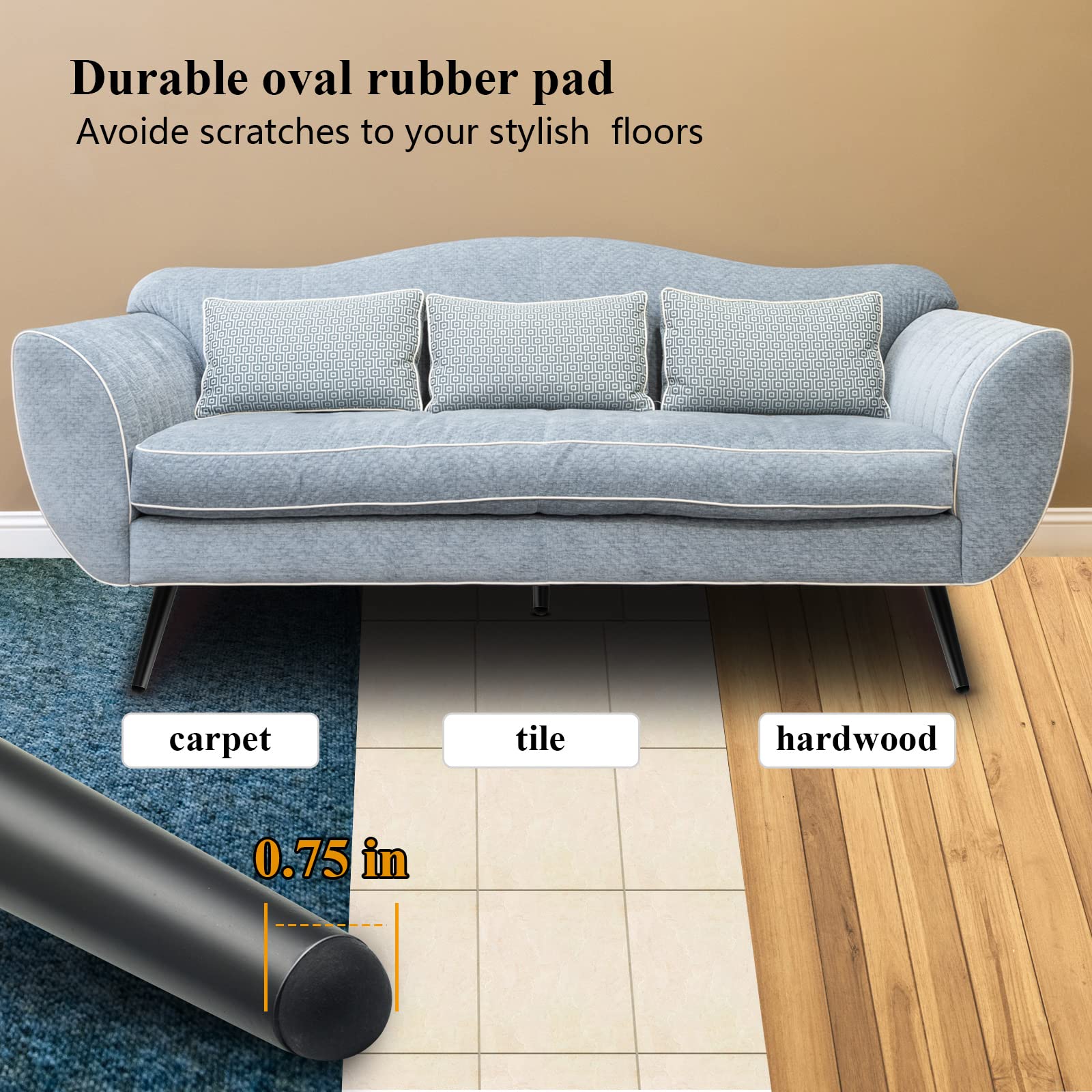 Snapklik.com : Furniture Legs 6 Inch Black Metal Sofa Legs Set Of 4 ...