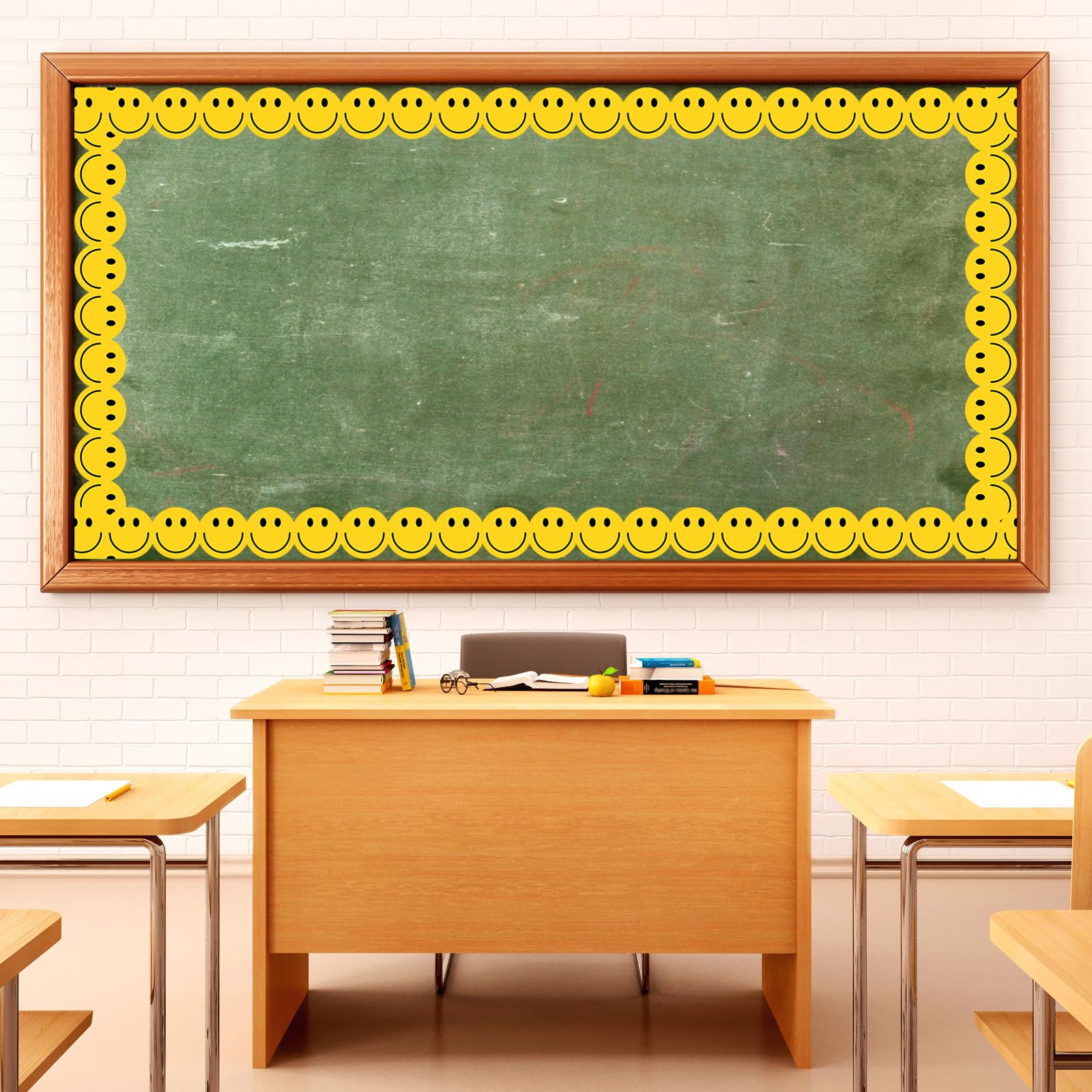 Chalkboard Wallpaper Iridescent Happy Face Bulletin Board Border - 65.6 ...