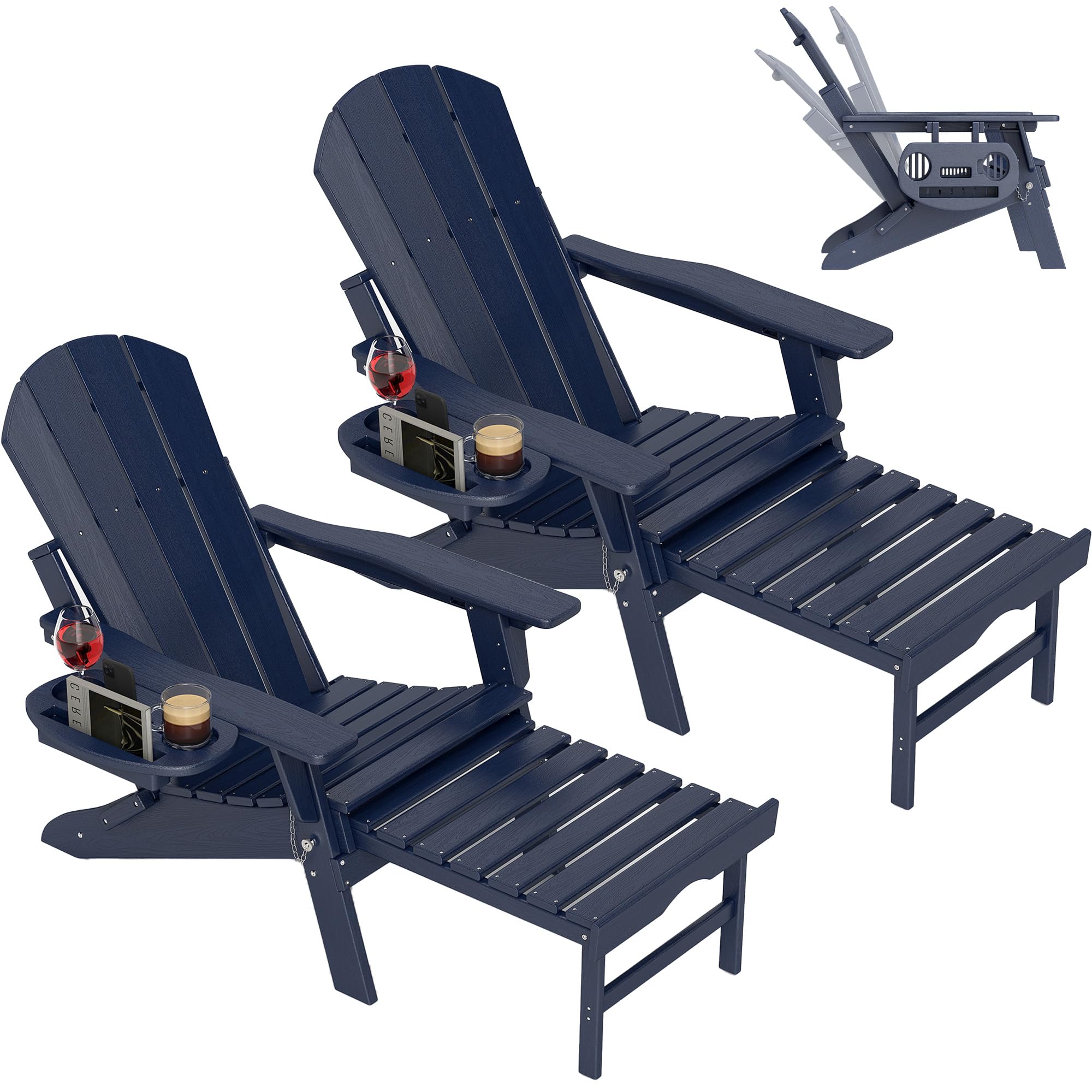 Amazon.com: FOOWIN Adirondack Chair with Retractable Ottoman,HDPE ...