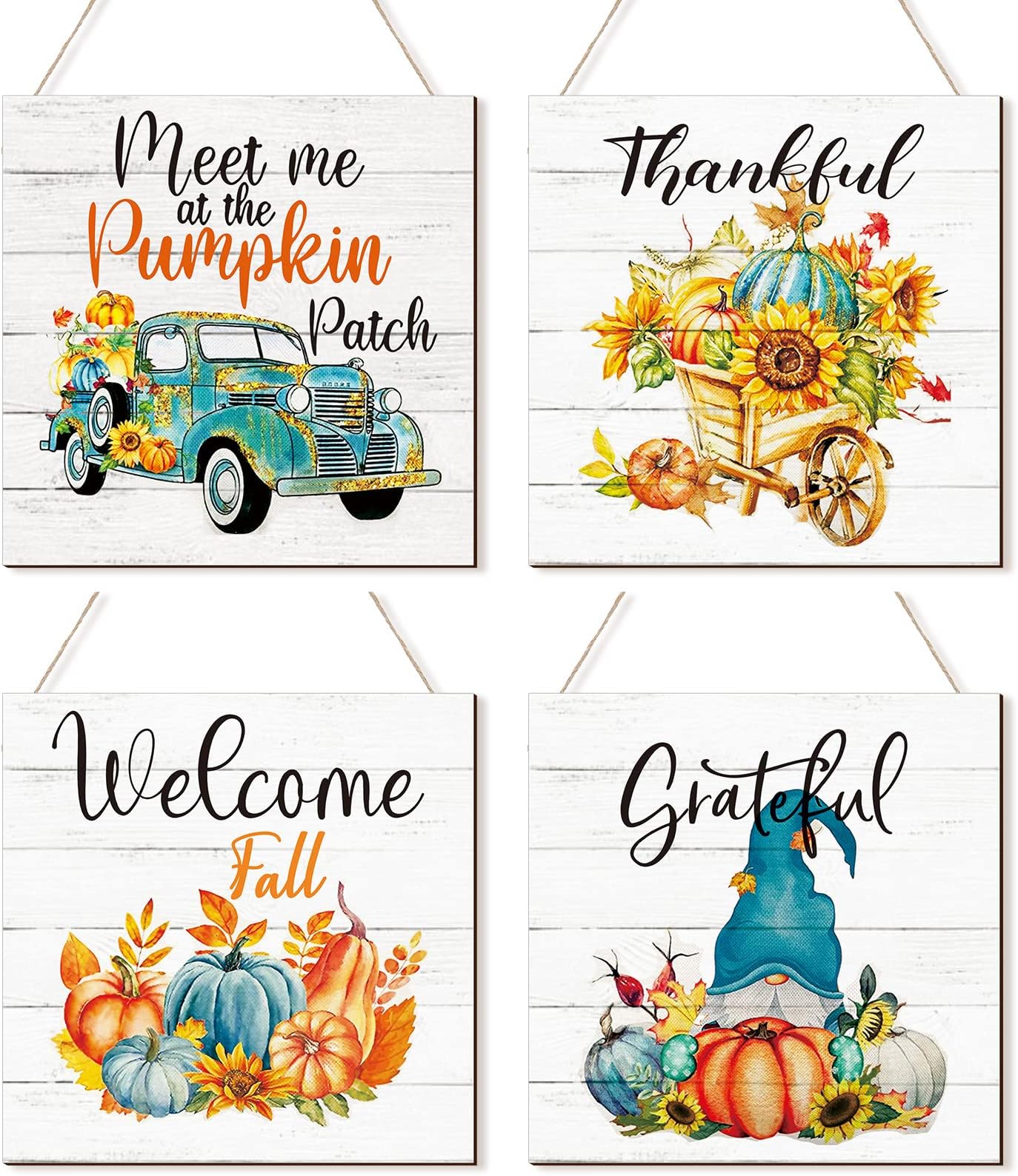 Amazon.com : Fall Door Sign Pumpkin Welcome Door Hanger Vintage Door ...