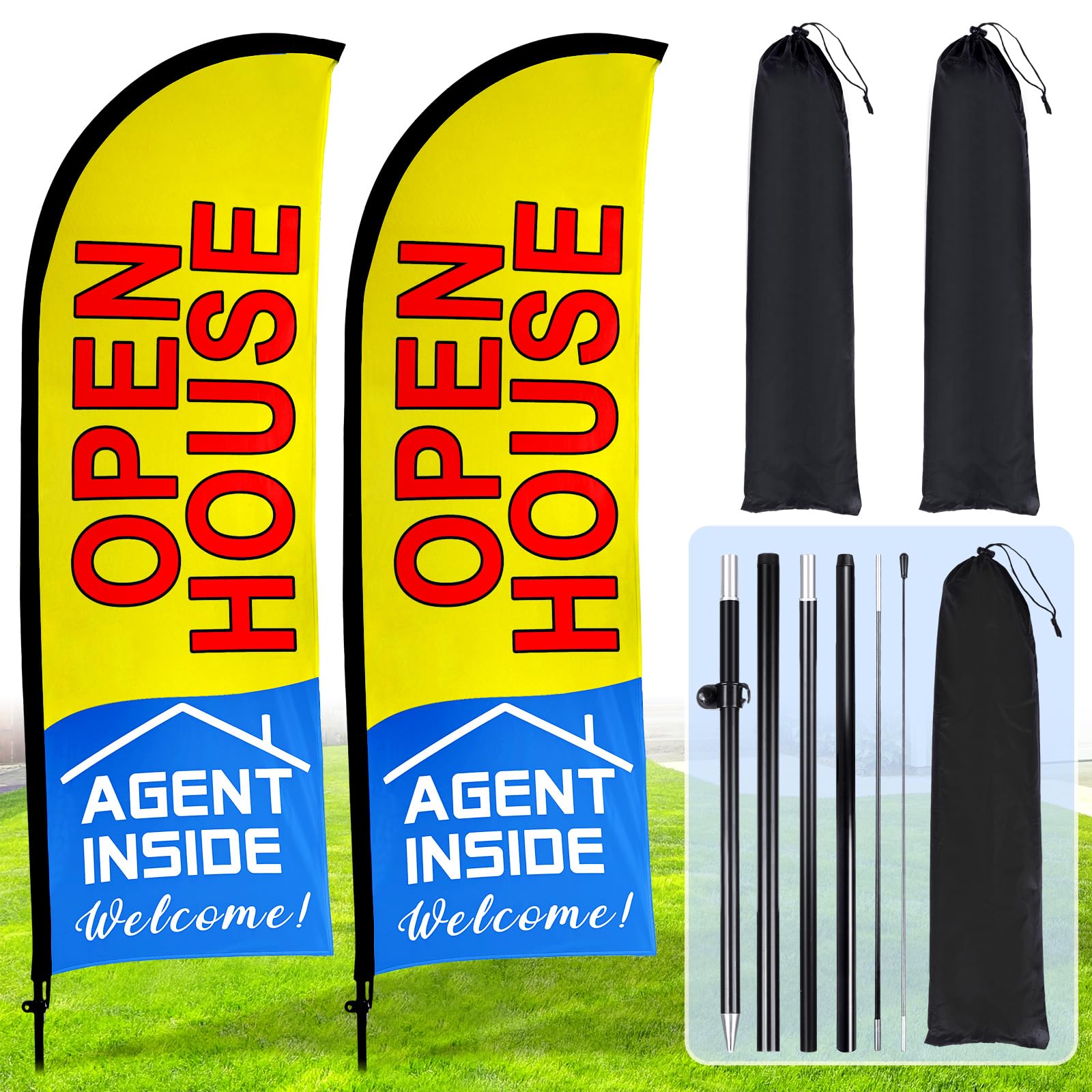 Amazon.com : Buryeah 2 Pack 7x5.4 ft Open House Flags Signs for Real ...