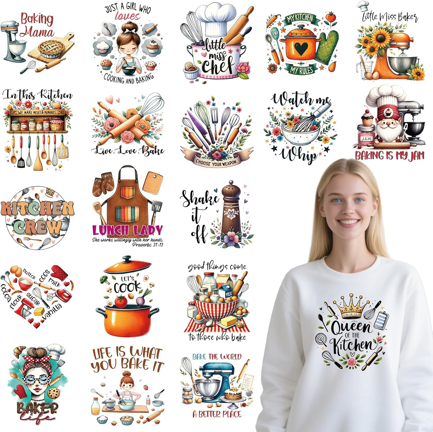 Amazon.com: Falueqg Dtf Transfers Ready to Press - 20Pcs Kitchen Queen ...