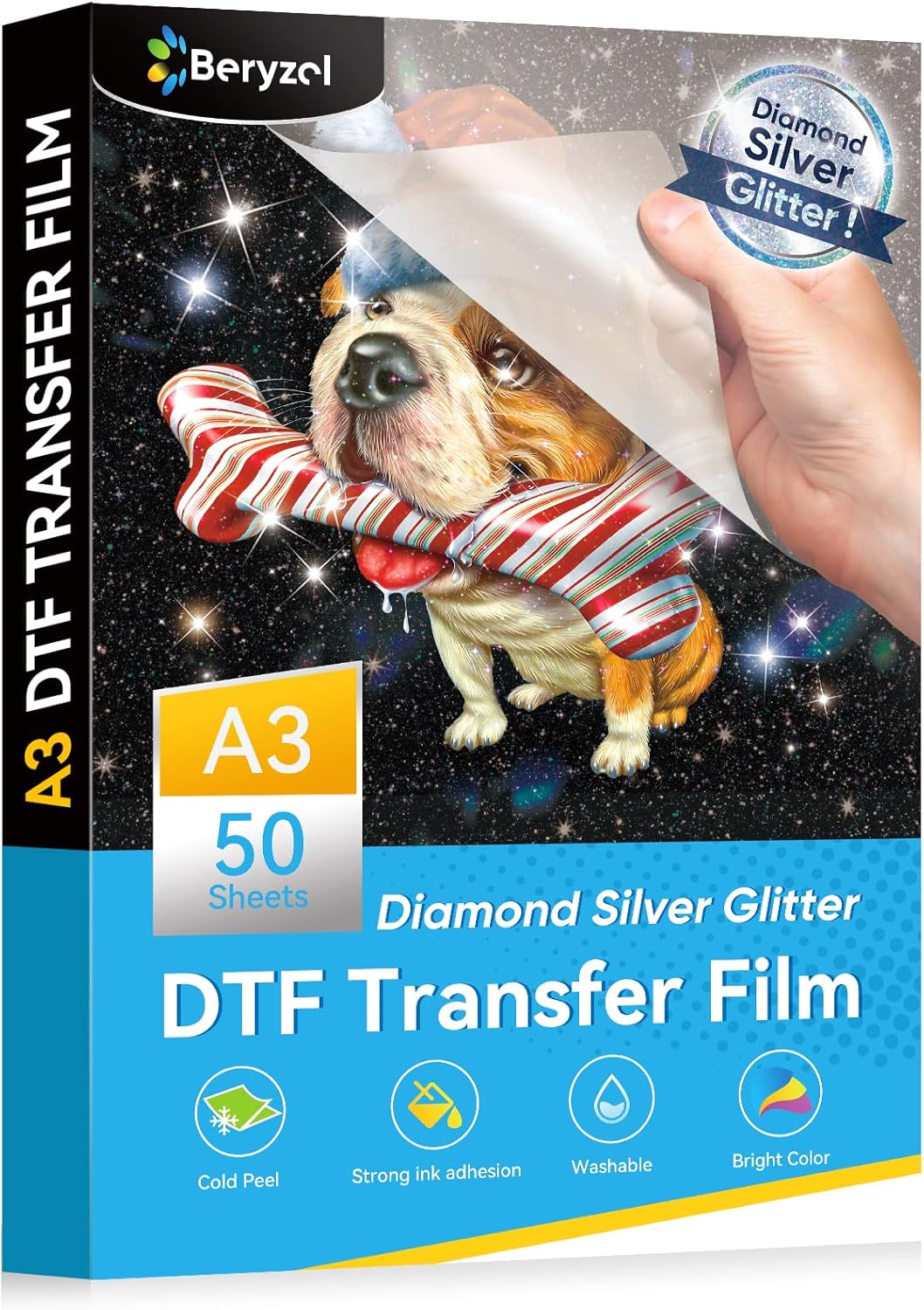Amazon.com: Beryzol DTF Silver Glitter Film Glitter Transfer Film: A3 ...