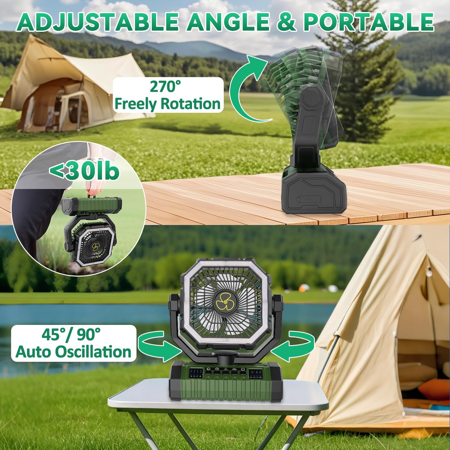 Snapklik.com : Camping Fan Rechargeable, 20000mAh Large Battery Powered ...