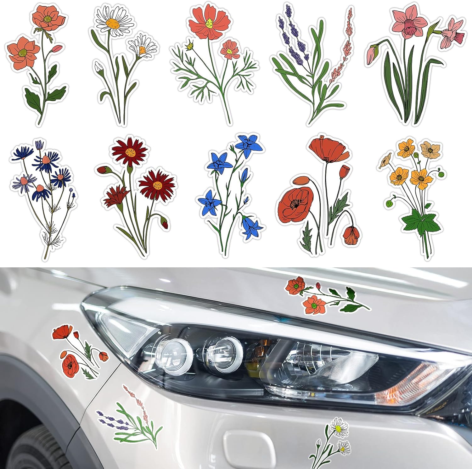 Amazon.com: PerKoop 10 Pcs Flower Car Vinyl Decal Sticker Waterproof ...