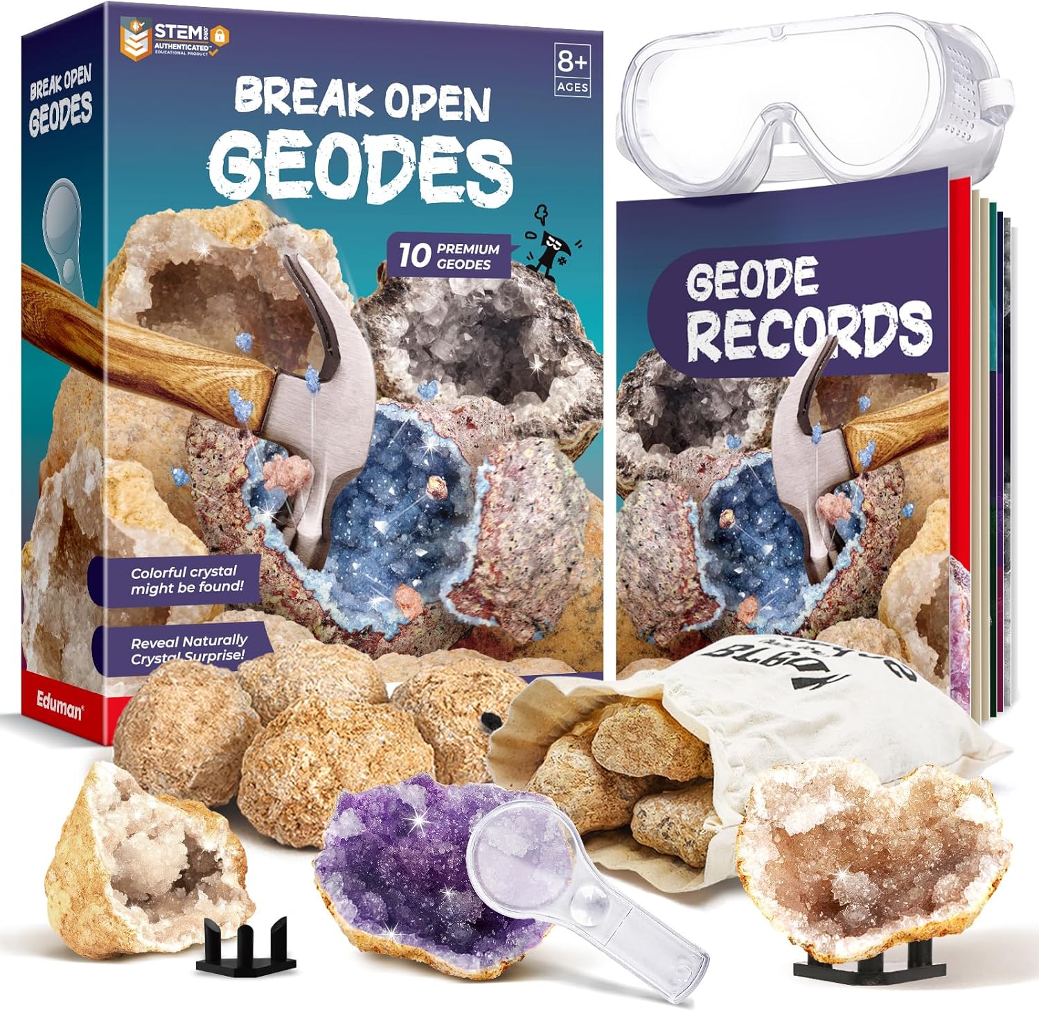 Amazon.com: EDUMAN Geodes with Crystals Break Open 10 Premium Geode Kit ...