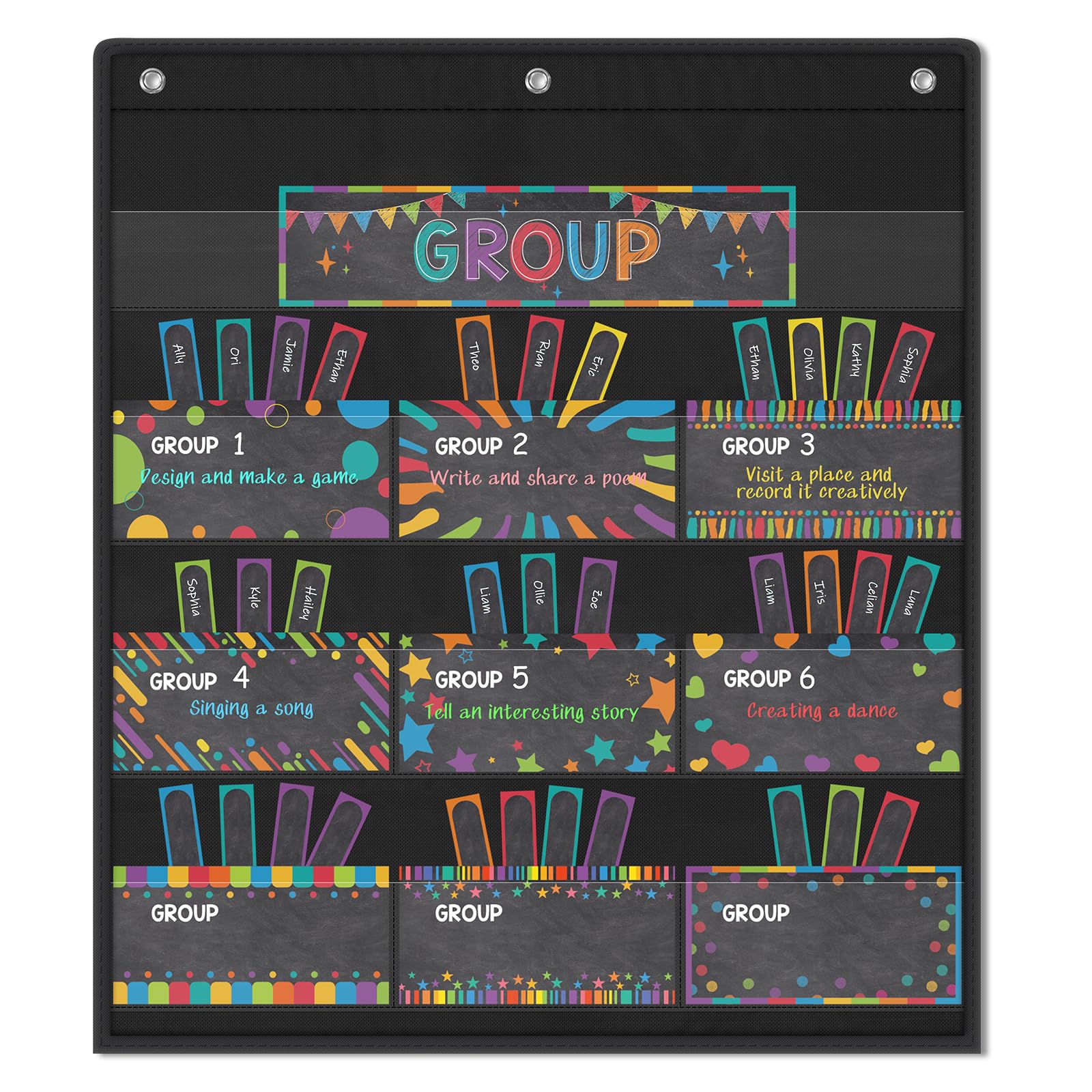 Amazon.com: Black Small Group Management Pocket Chart with 64 Cards ...