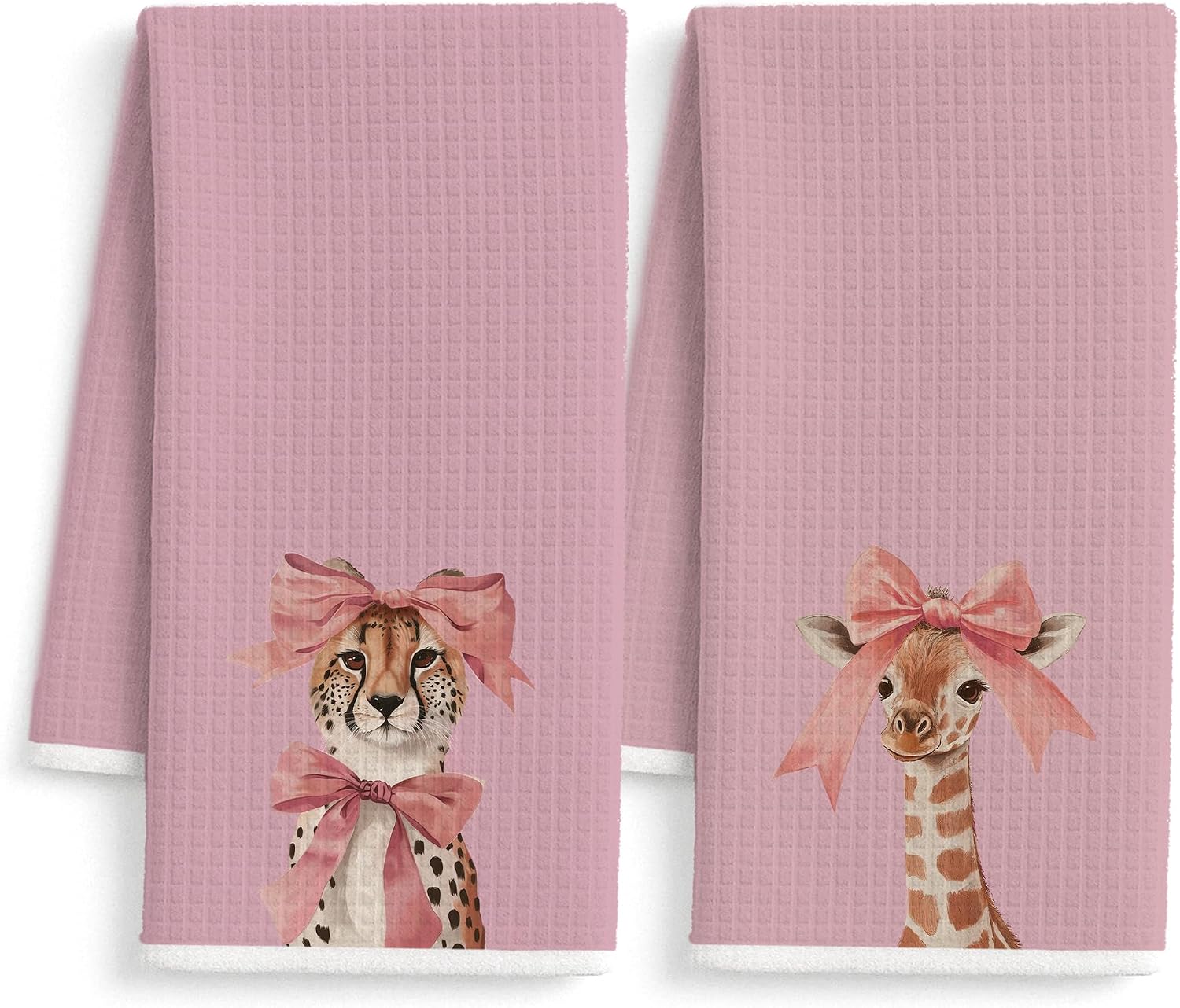 Amazon.com: FISWAFY Pink Coquette Bow Leopard Giraffe Kitchen Towels ...