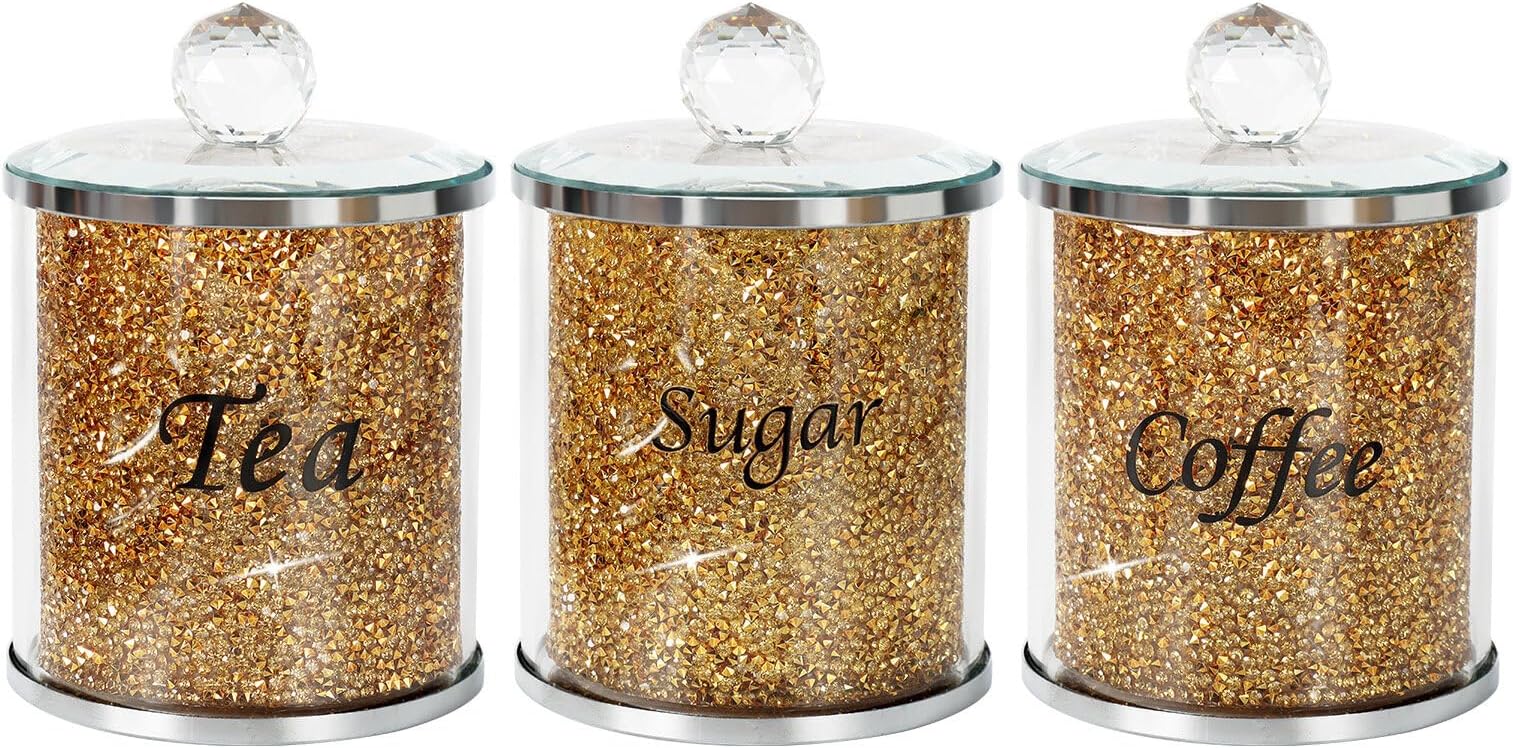 Amazon.com: Topsky Coffee Sugar Tea Crystal Canister Set of 3,Sparkly ...
