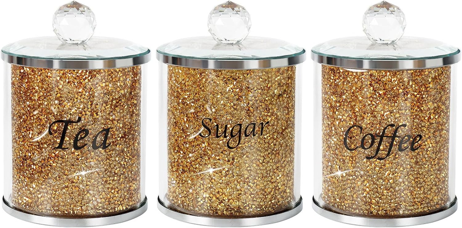 Amazon.com: Topsky Coffee Sugar Tea Crystal Canister Set of 3,Sparkly ...