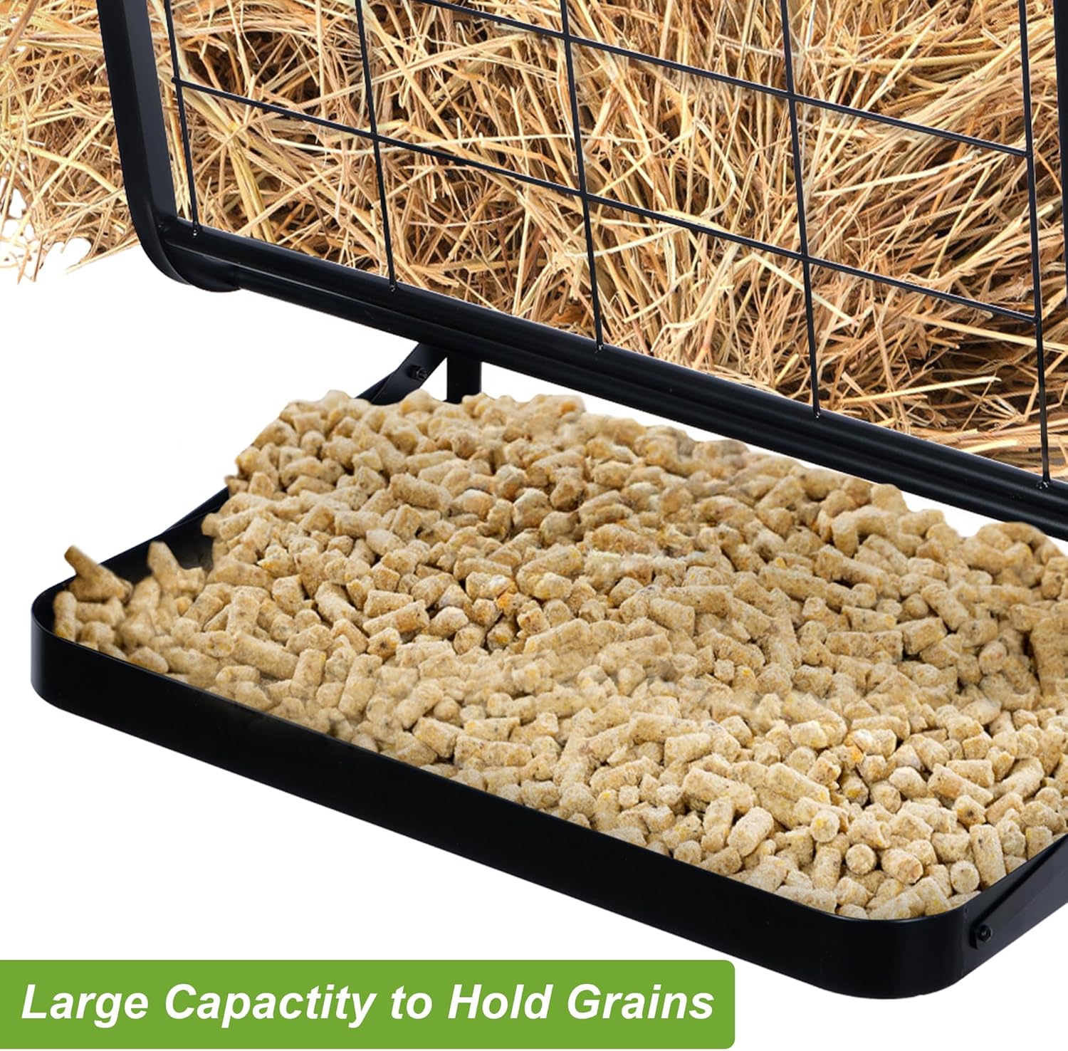 Wall Mount Hay Feeder, Horse Goat Hay Rack with Detachable Grain Tray ...