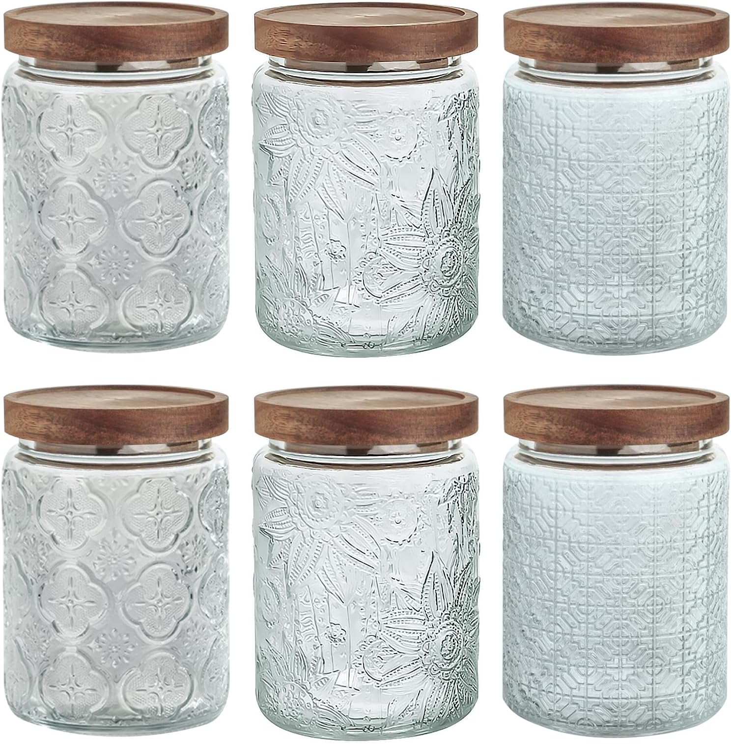 Amazon.com: 24 OZ/6 PCS Glass Storage Jar with Airtight Bamboo Wooden Lids, Vintage Food ...