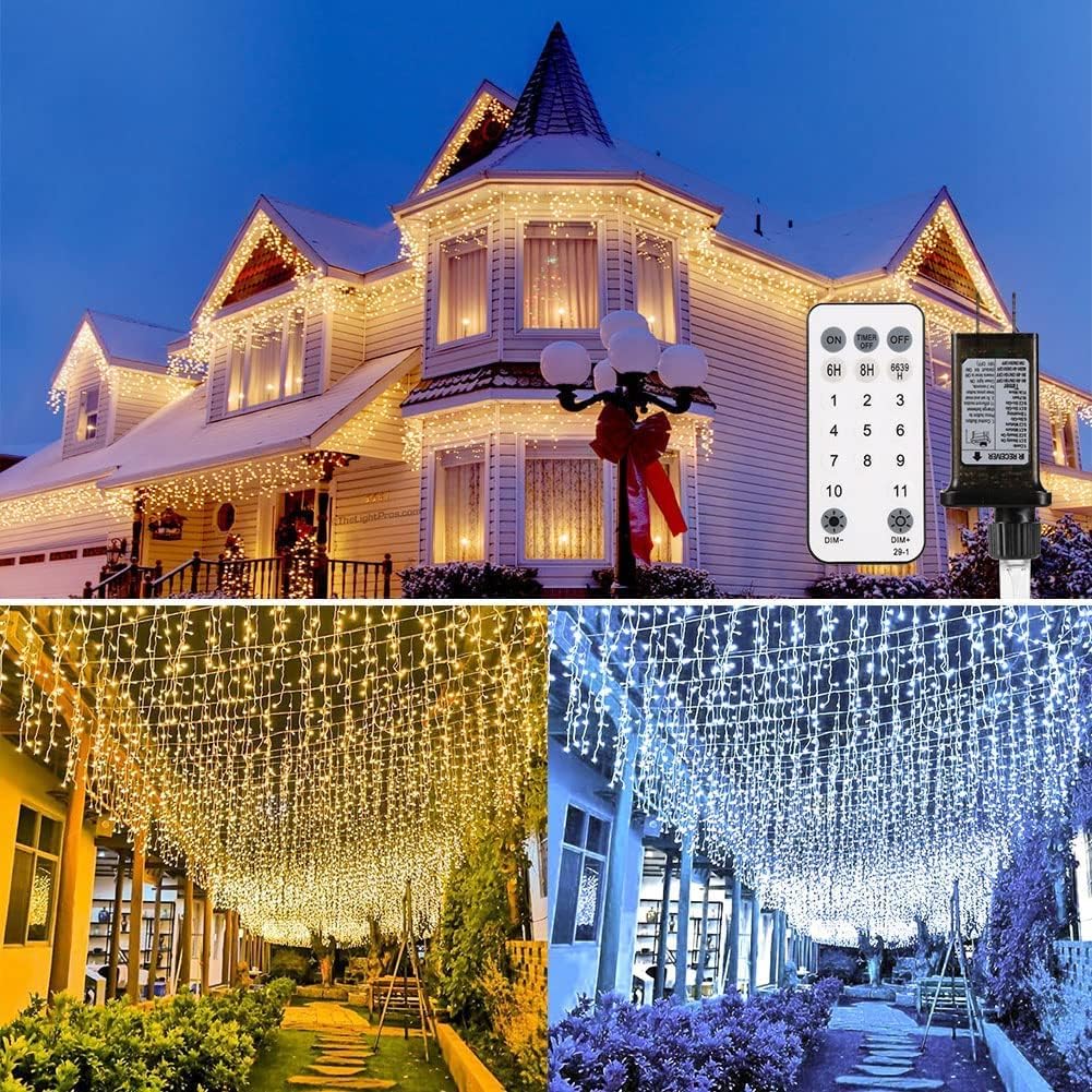 GreenClick Icicle Lights Outdoor Color Changing Warm & Cool White with ...