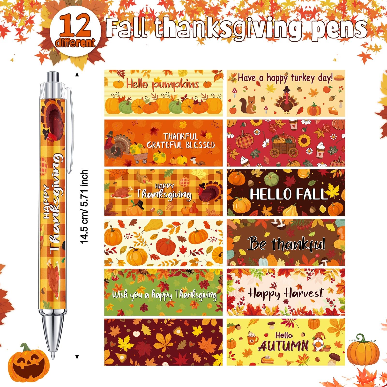 Snapklik.com : 96 Pcs Thanksgiving Day Pens Bulk Fall Pumpkin ...