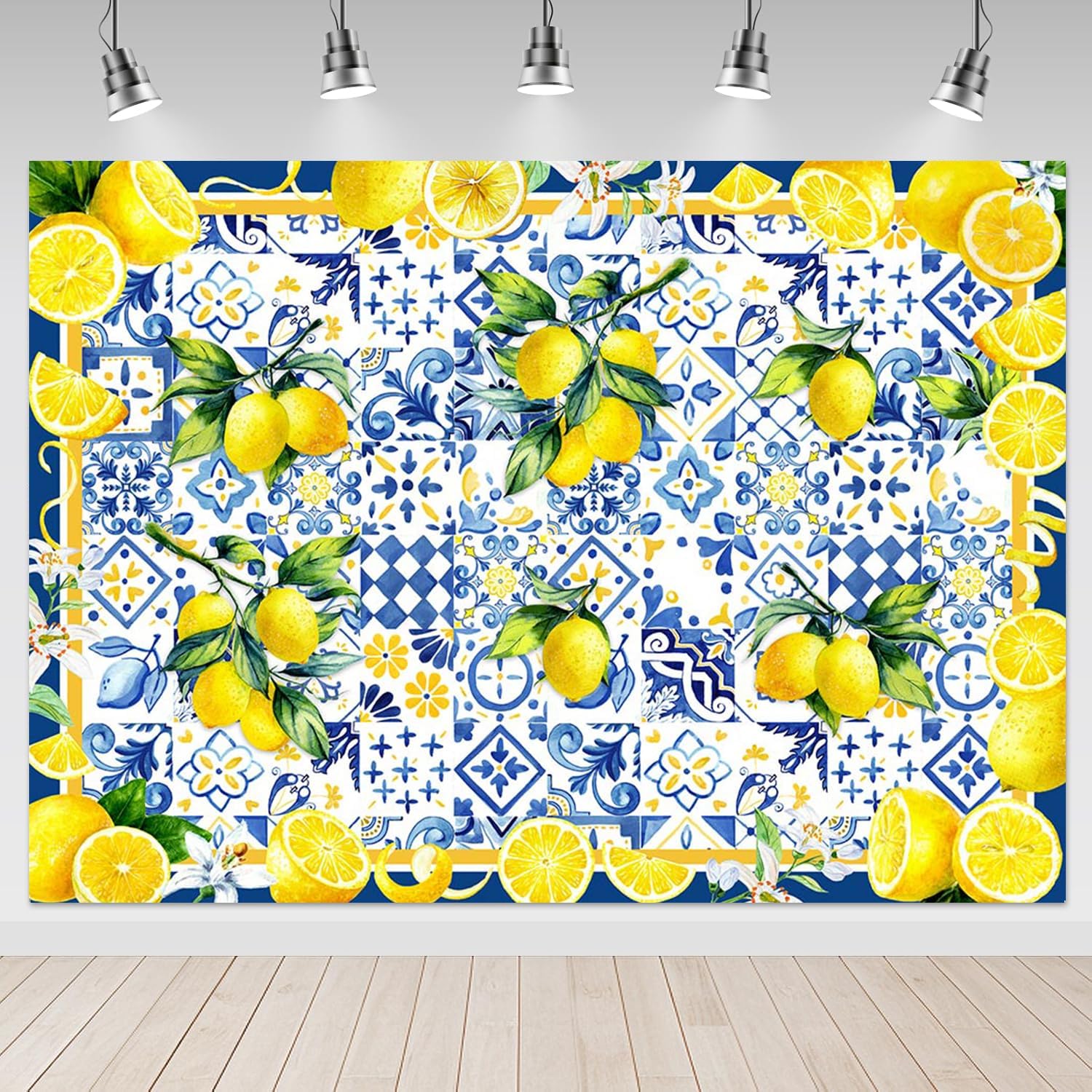 Amazon.com : Mocsicka Blue Tiles Lemon Backdrop Summer Lemon Fruit ...