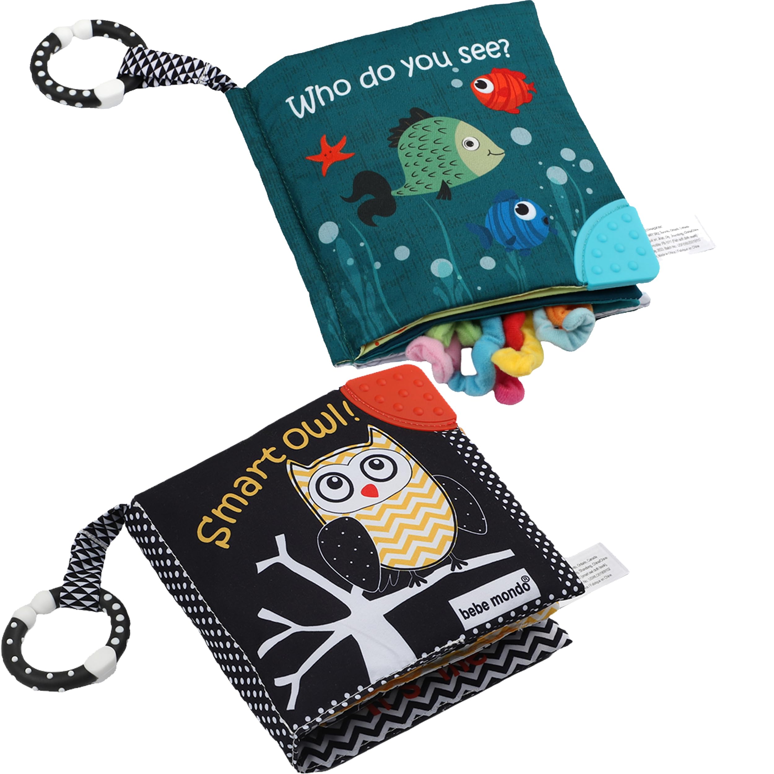 Amazon.com : bebe mondo Fish Baby Crinkle Books & Owl Newborn Toys ...