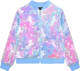 Amazon.com: OlyPegic Girls Sequin Jacket Sparkly Glitter Bomber Kids ...