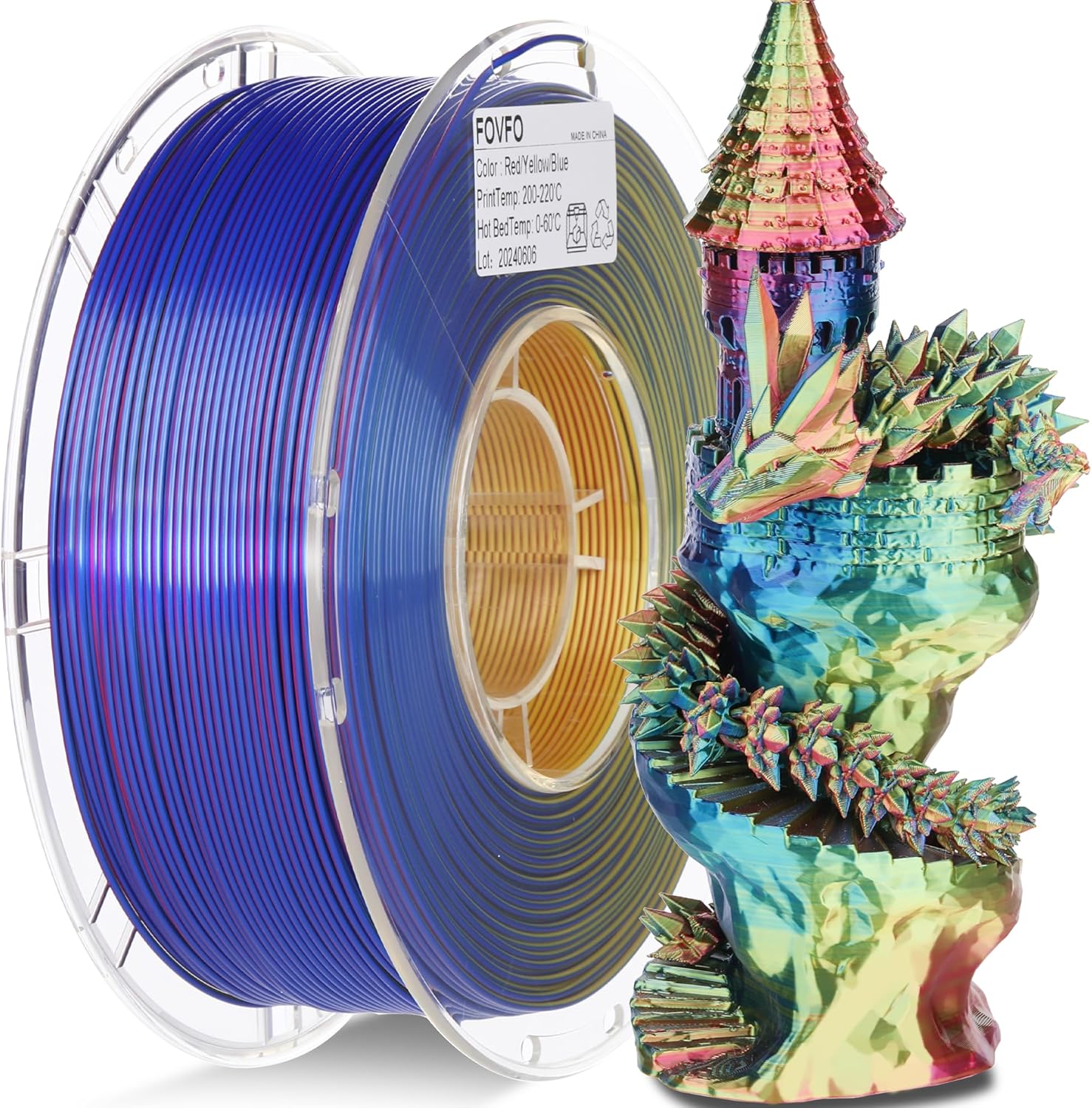 Amazon.com: FOVFO Tri-Colors PLA 3D Printer Filament 1.75mm ...