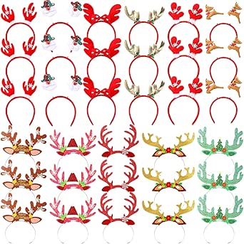 Amazon.com: 36 Pcs Christmas Headbands Santa Reindeer Antlers Snowman ...