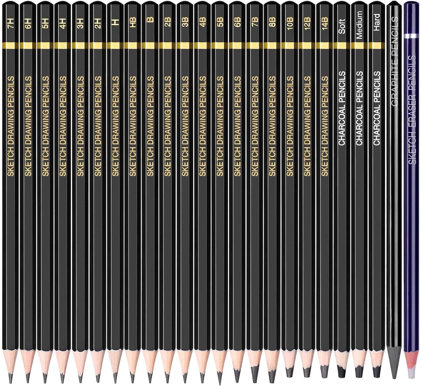 dainayw 24 Drawing Pencils Set, Art Sketching Pencils 14B, 12B, 10B, 9B ...