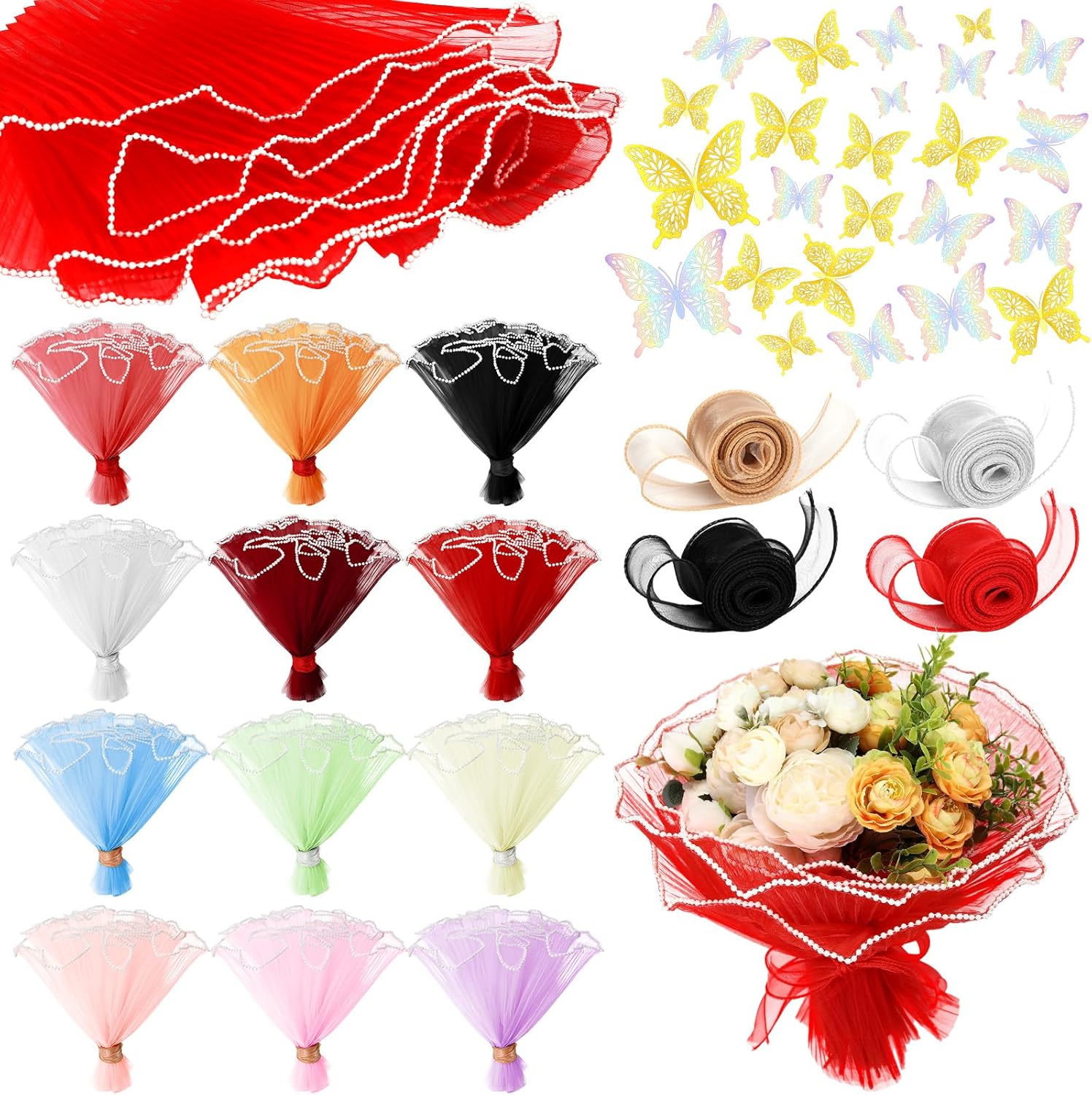 Amazon.com: Gilprop 12 Pcs Mother's Day Flower Wrapping Mesh Paper Kit ...