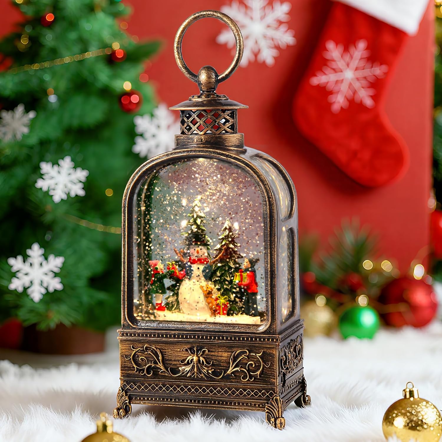 Snow Globe Christmas, Musical Snow Globe Lantern Lights with 6H Timer ...