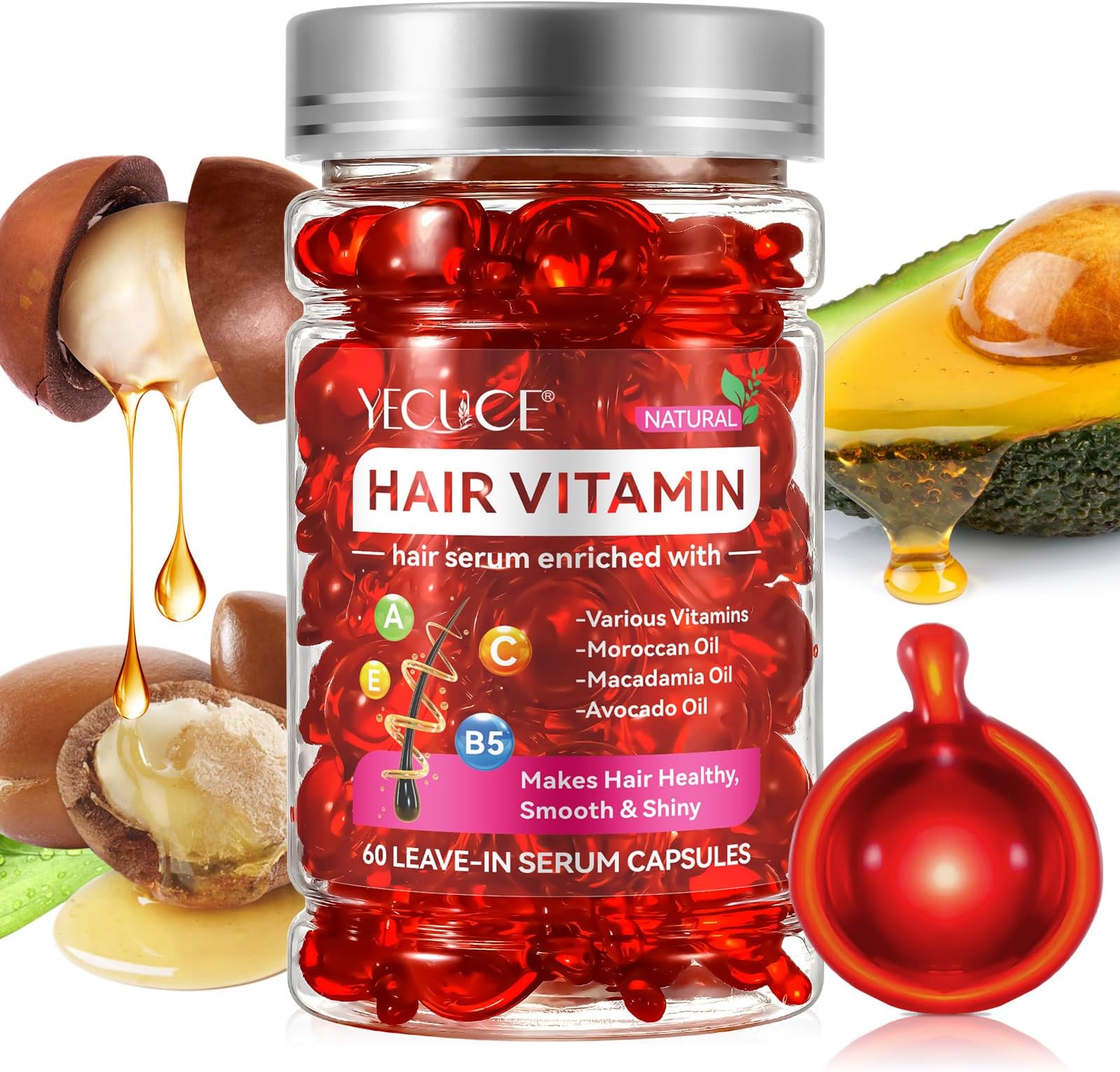 Amazon.com: Hair Treatment Serum Hair Vitamin Capsules 60Pcs, with ...
