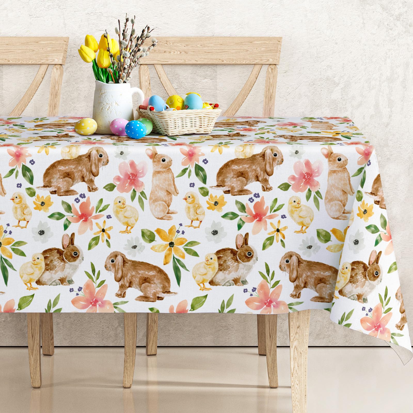 Amazon.com: AnyDesign Easter Bunny Tablecloth Rectangle Watercolor ...