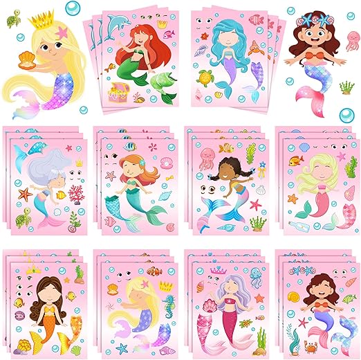 Amazon.com: Simgoing 100 Sheets Make Your Own Mermaid Stickers for ...